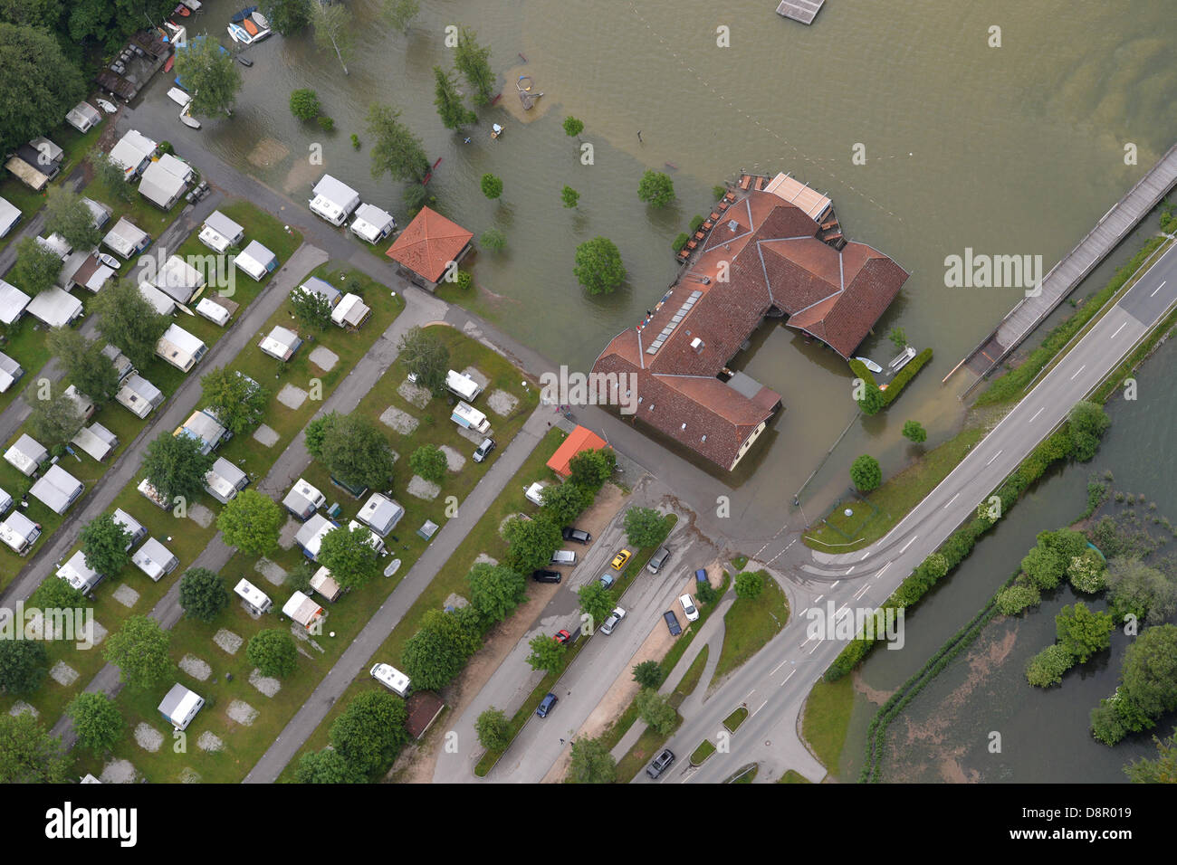 Waging am See, Germany. 3rd June, 2013. A campground is flooded along ...