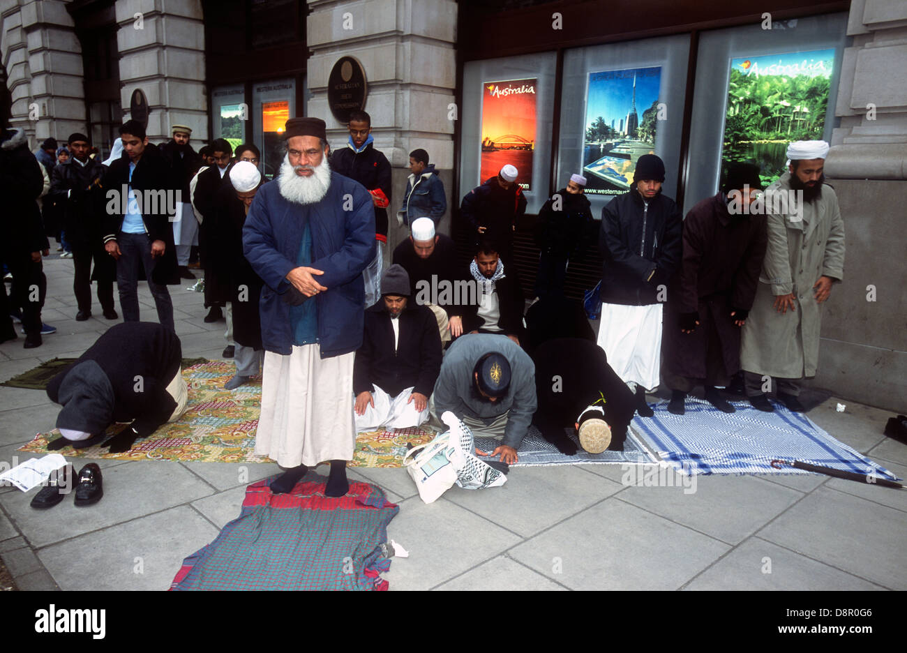 Muslims praying in street during Stop the War in Iraq demo, central ...