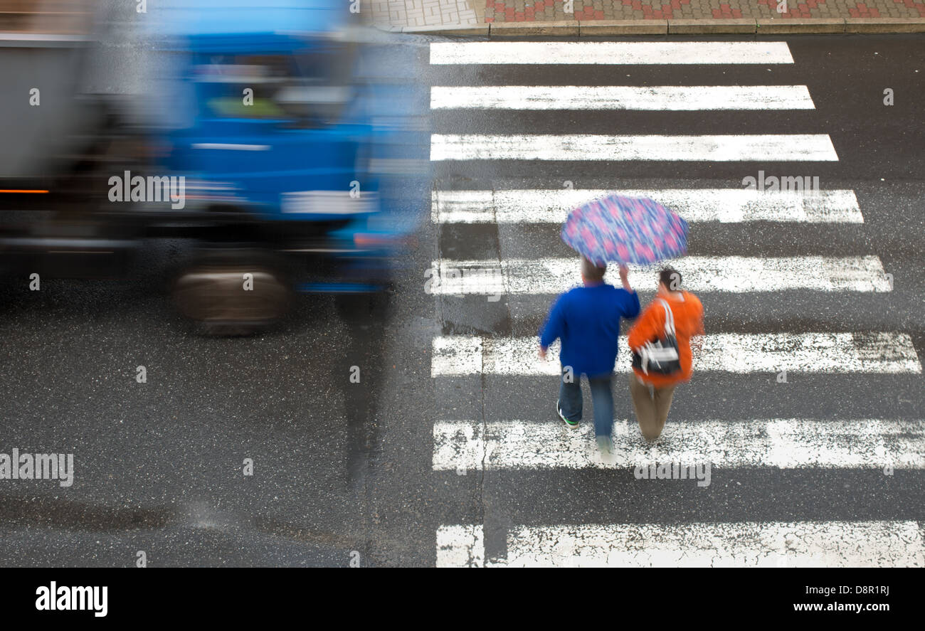 pedestrian crossing with truck Stock Photo - Alamy