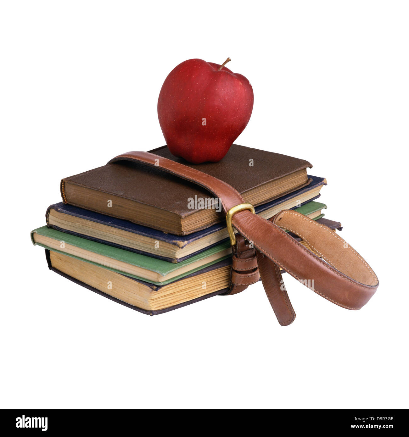 red apple on stack of old books, isolated on white Stock Photo - Alamy