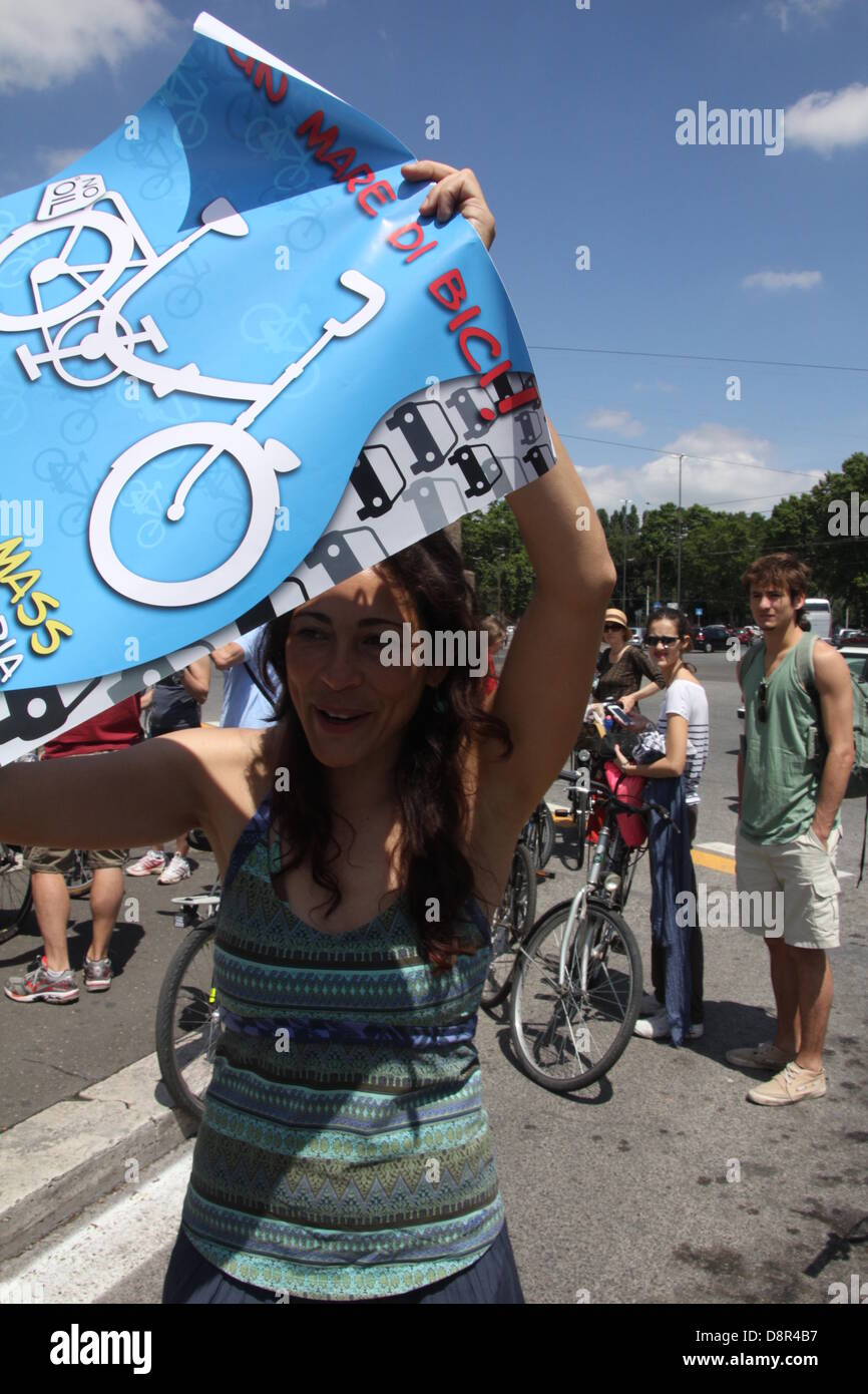 Rome, Italy. 2nd June 2013. Many bike riders meet at Piramide Station ...