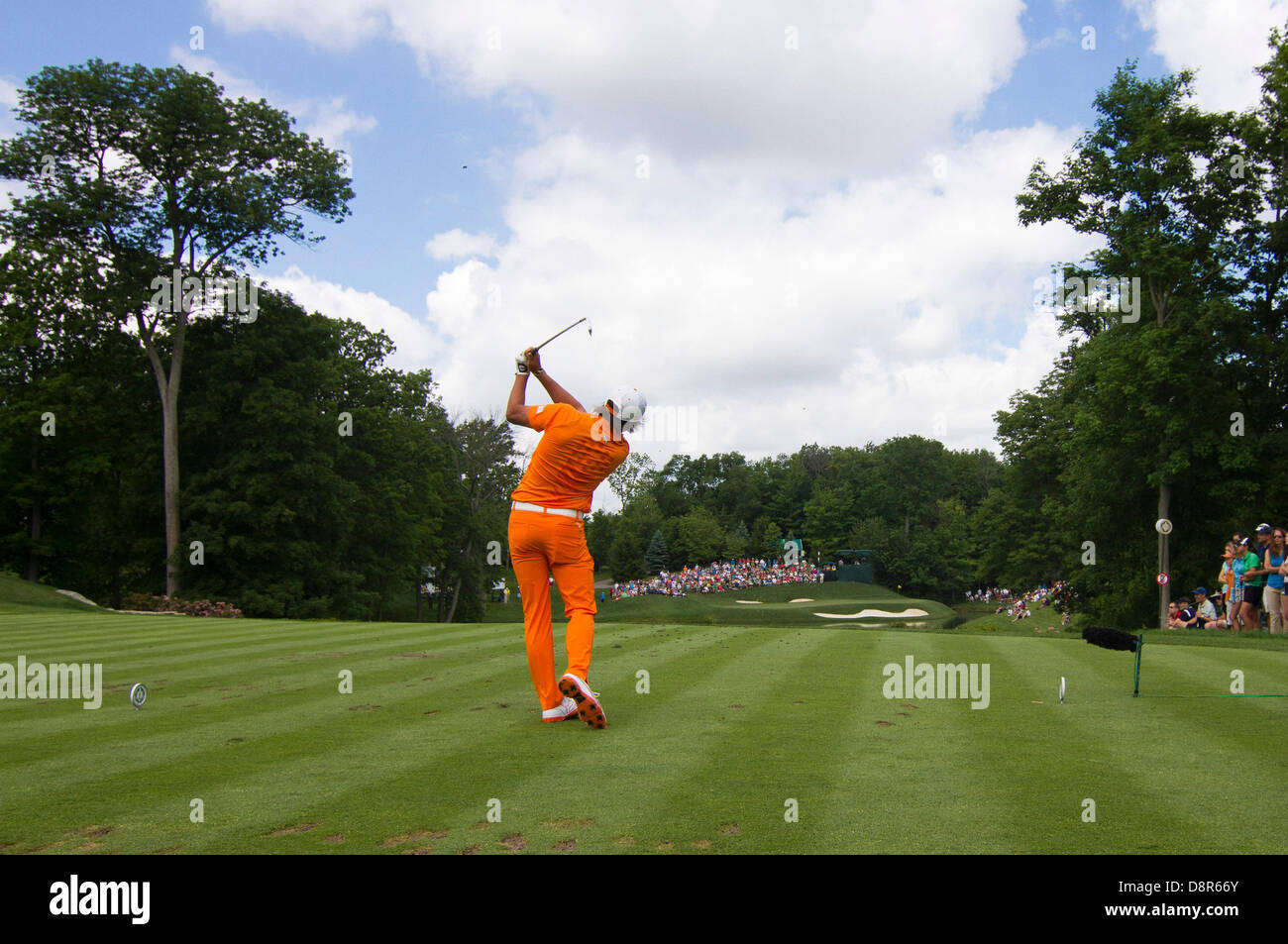 Dublin, Ohio, USA. 2nd June, 2013. Rickie Fowler takes his tee shot ...