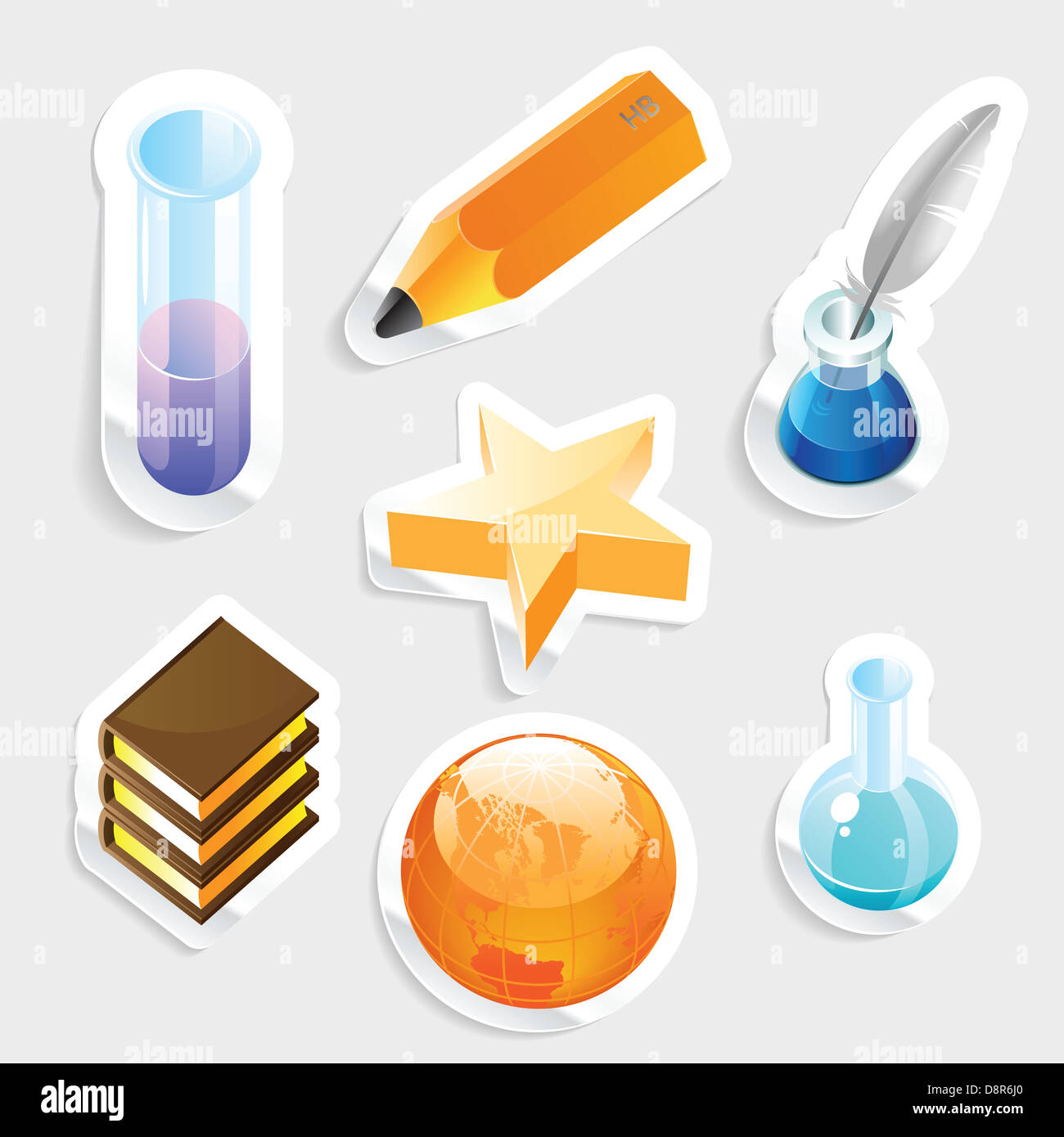 Sticker icon set for education and science Stock Photo - Alamy