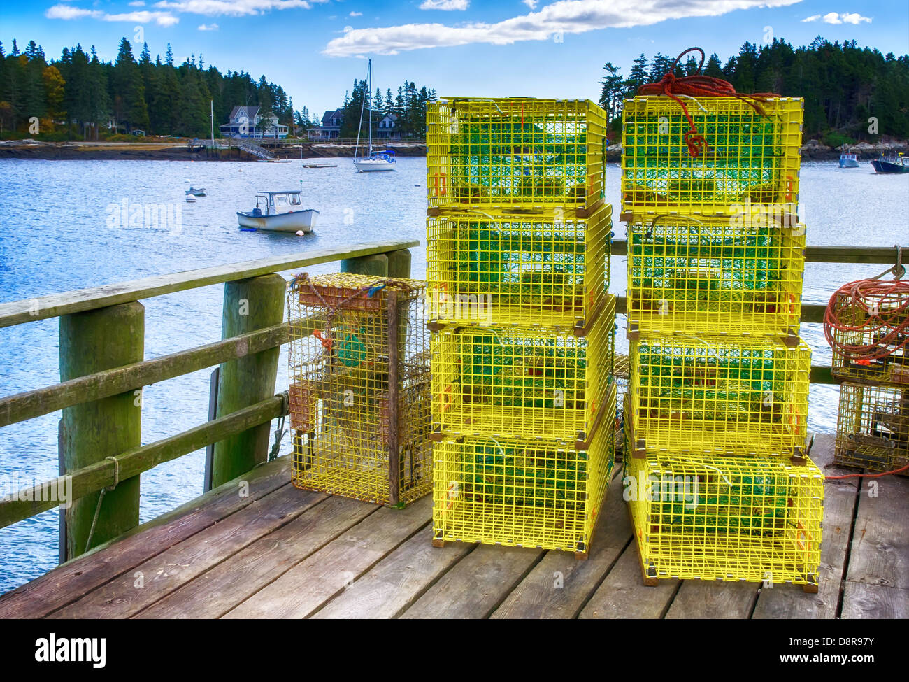 Lobster traps at a fishing pier in coastal Maine, New England Stock ...