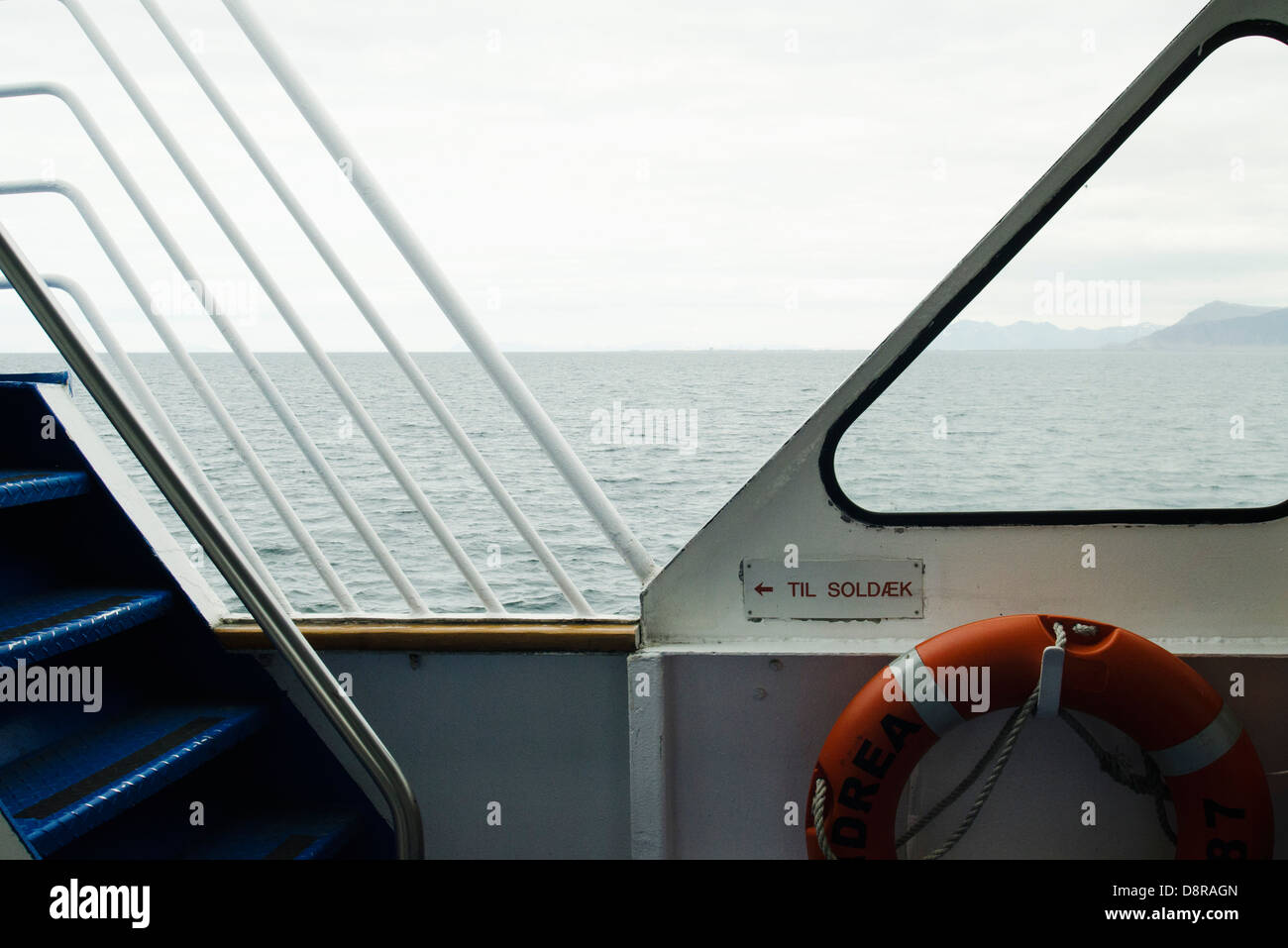 Deck of a ship and life belt, overlooking the horizon Stock Photo - Alamy