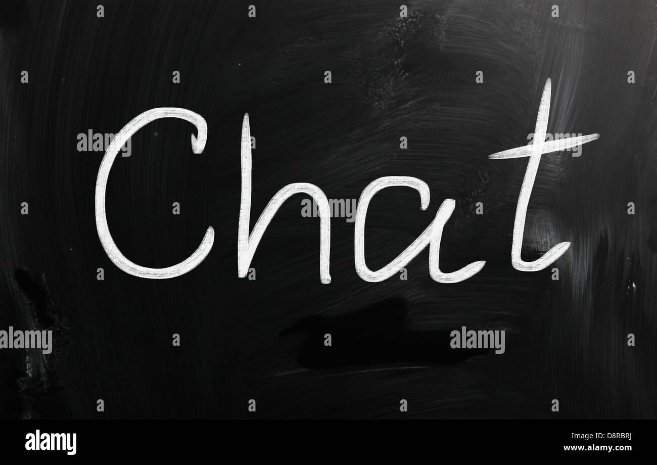 The word "Chat" handwritten with white chalk on a blackboard Stock ...