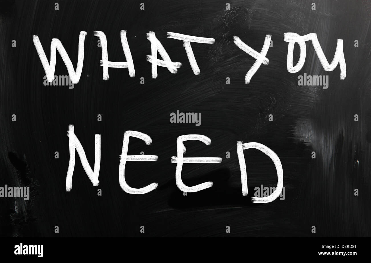 What you need handwritten with white chalk on a blackboard Stock Photo ...