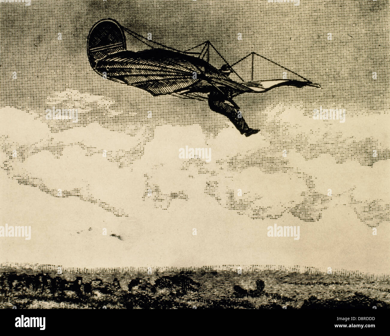 Otto Lilienthal During his Fatal Flight in Glider, Stollen, Germany ...