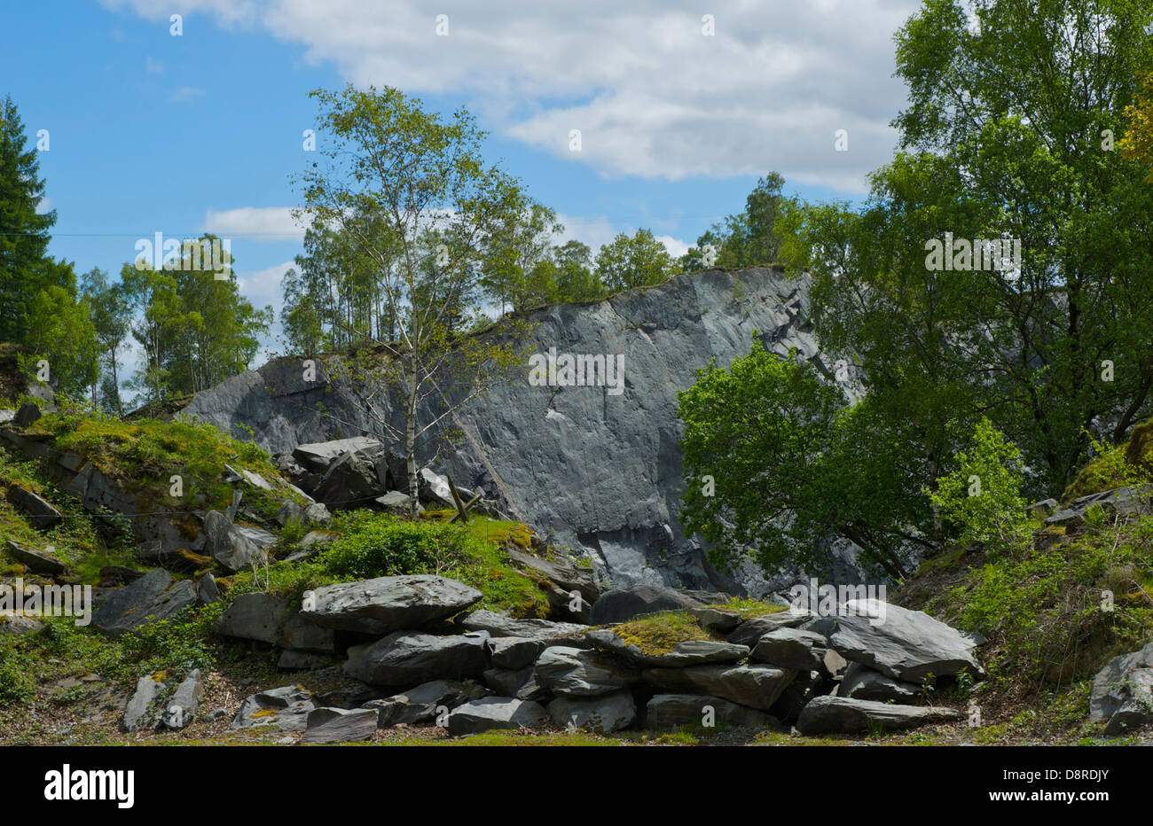 Slate quarry near the village of Elterwater, Langdale, Lake District ...