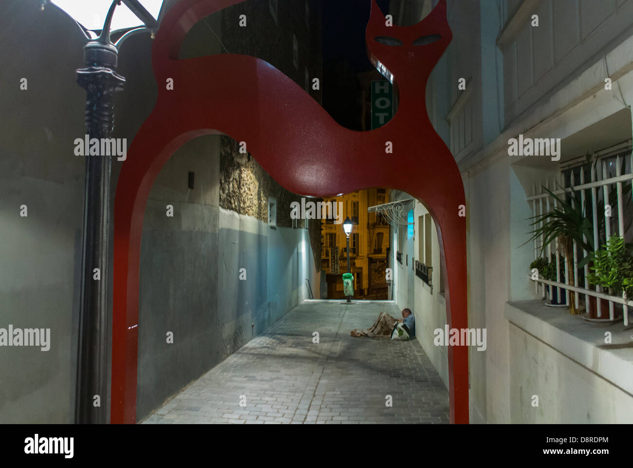Paris, France, Homeless man Sleeping on Street Scene, at Night, Small ...