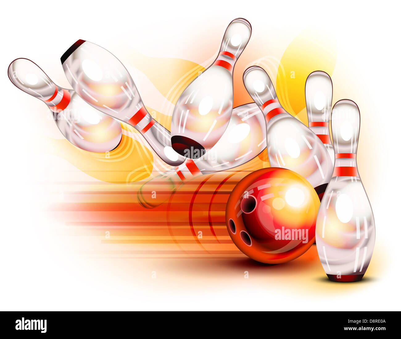 A red bowling ball crashing into the pins Stock Photo - Alamy