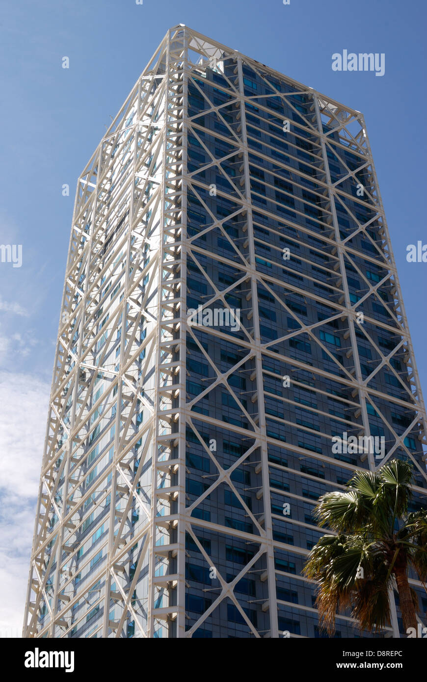 Modern high rise building the Hotel Arts on seafront at Port Olimpic ...