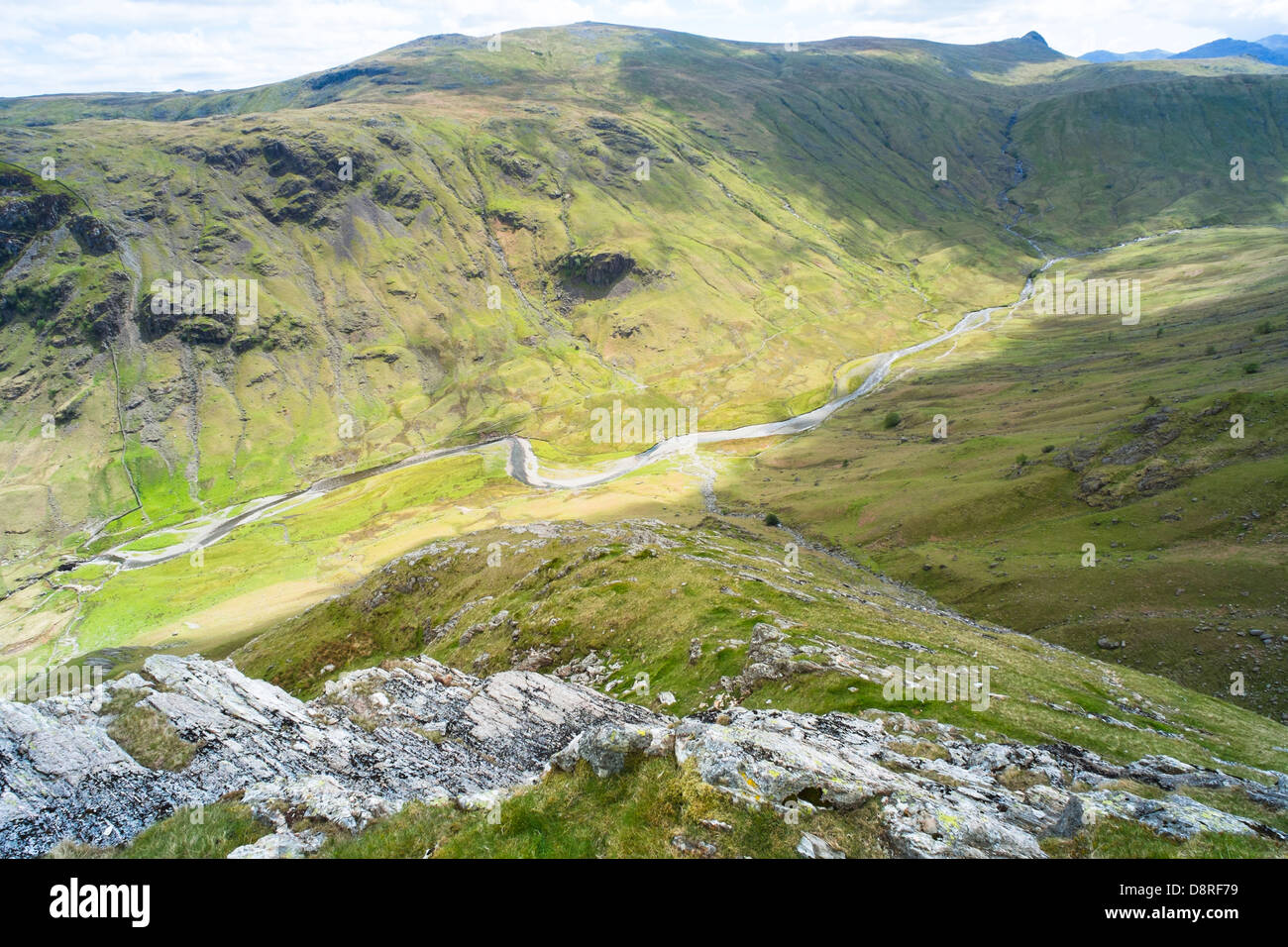 Looking down towards Langstrath Beck from Cam Ridge in the Lake ...