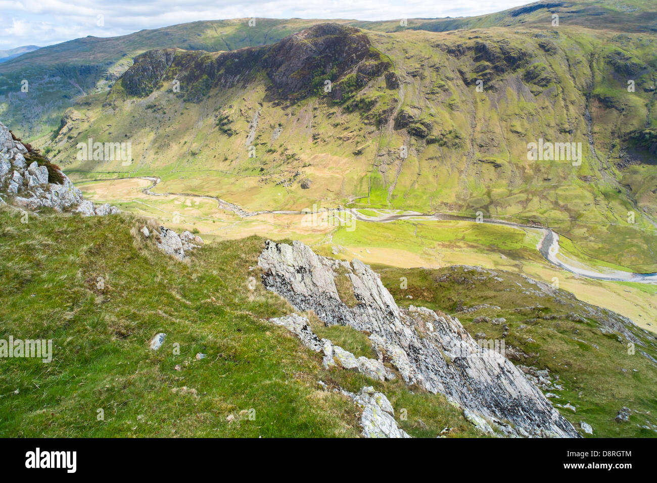 Looking down towards Langstrath Beck from Cam Ridge in the Lake ...