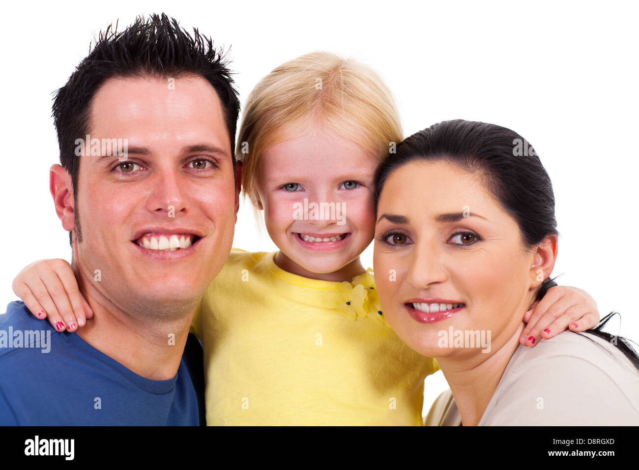 happy family closeup portrait isolated on white Stock Photo - Alamy