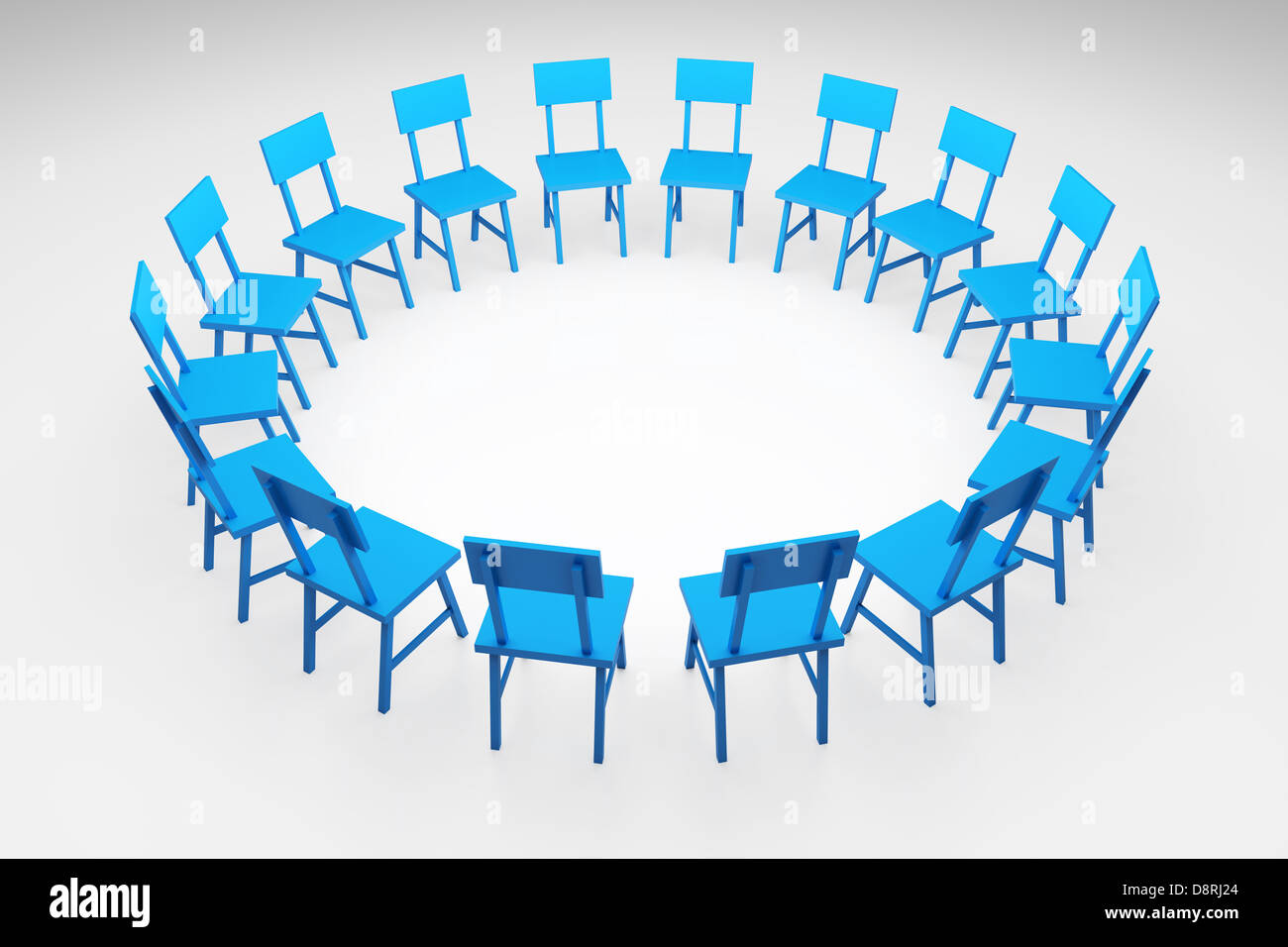 3d render illustration of blue chairs forming a circle Stock Photo - Alamy