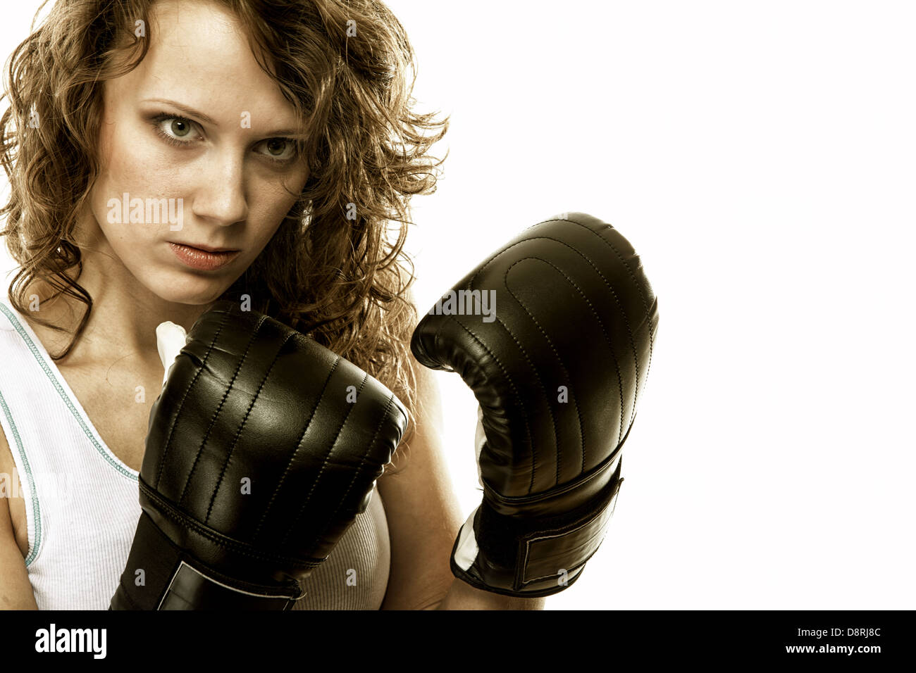Sportswoman Boxer Fit Woman Boxing Isolated Over White Background