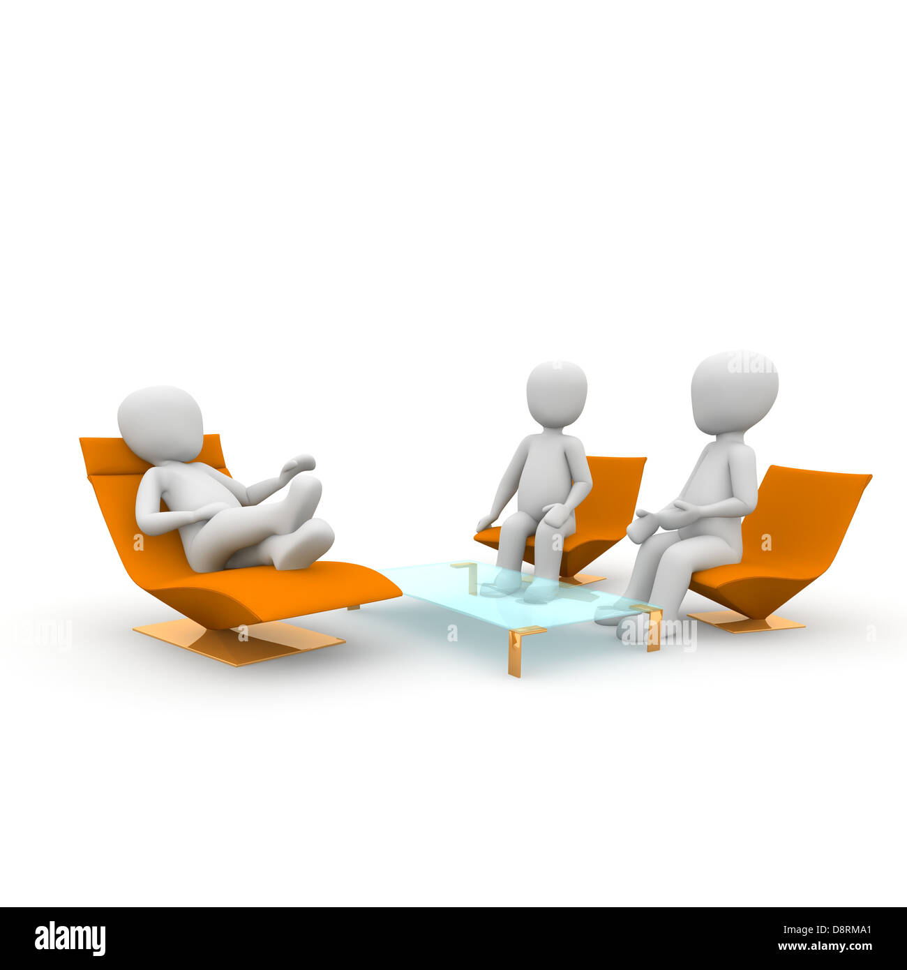 Three people sitting in a room and discussing something Stock Photo - Alamy