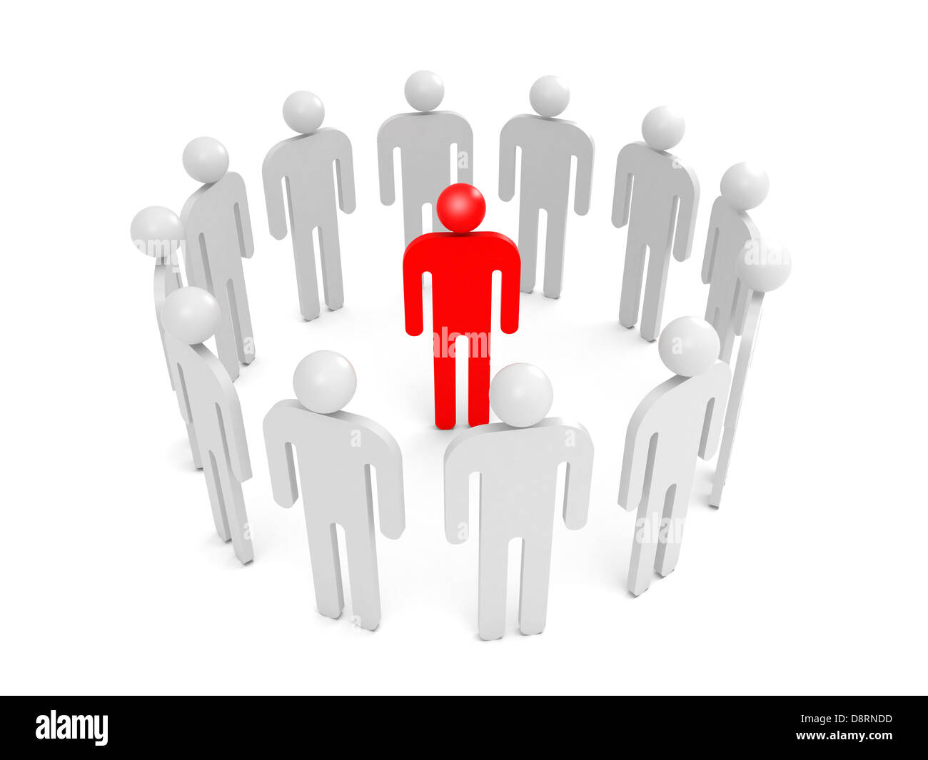 Abstract white 3d people stand in ring with one red person inside ...