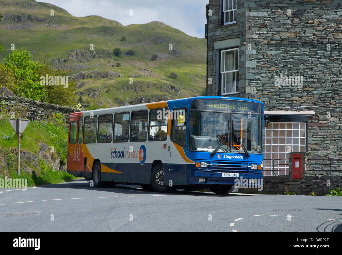 Bus in Elterwater village, Langdale, Lake District National Park ...