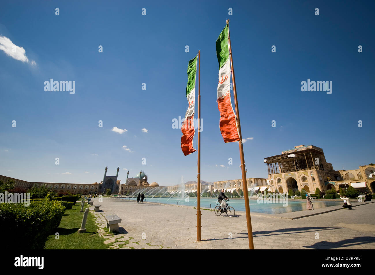 Iran, Isfahan, Imam square, iranian flag Stock Photo - Alamy
