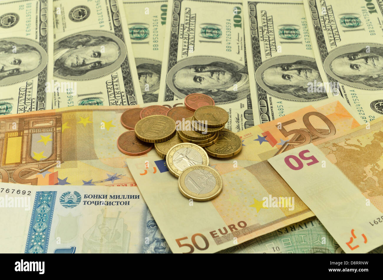 pile of coins on banknotes in a scattered way Stock Photo - Alamy