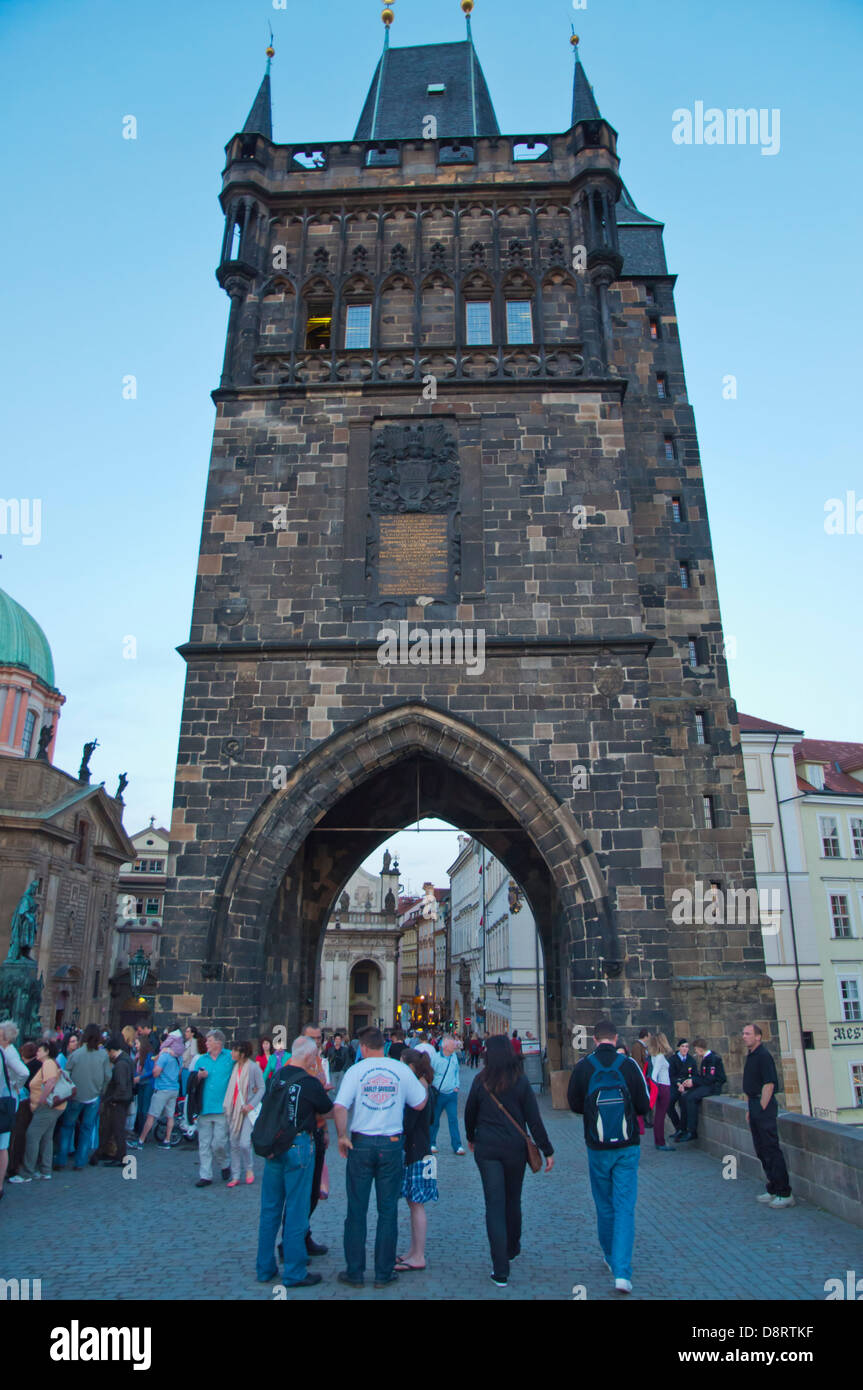 Staromestska mostecka vez the tower on old town side of Charles Bridge ...