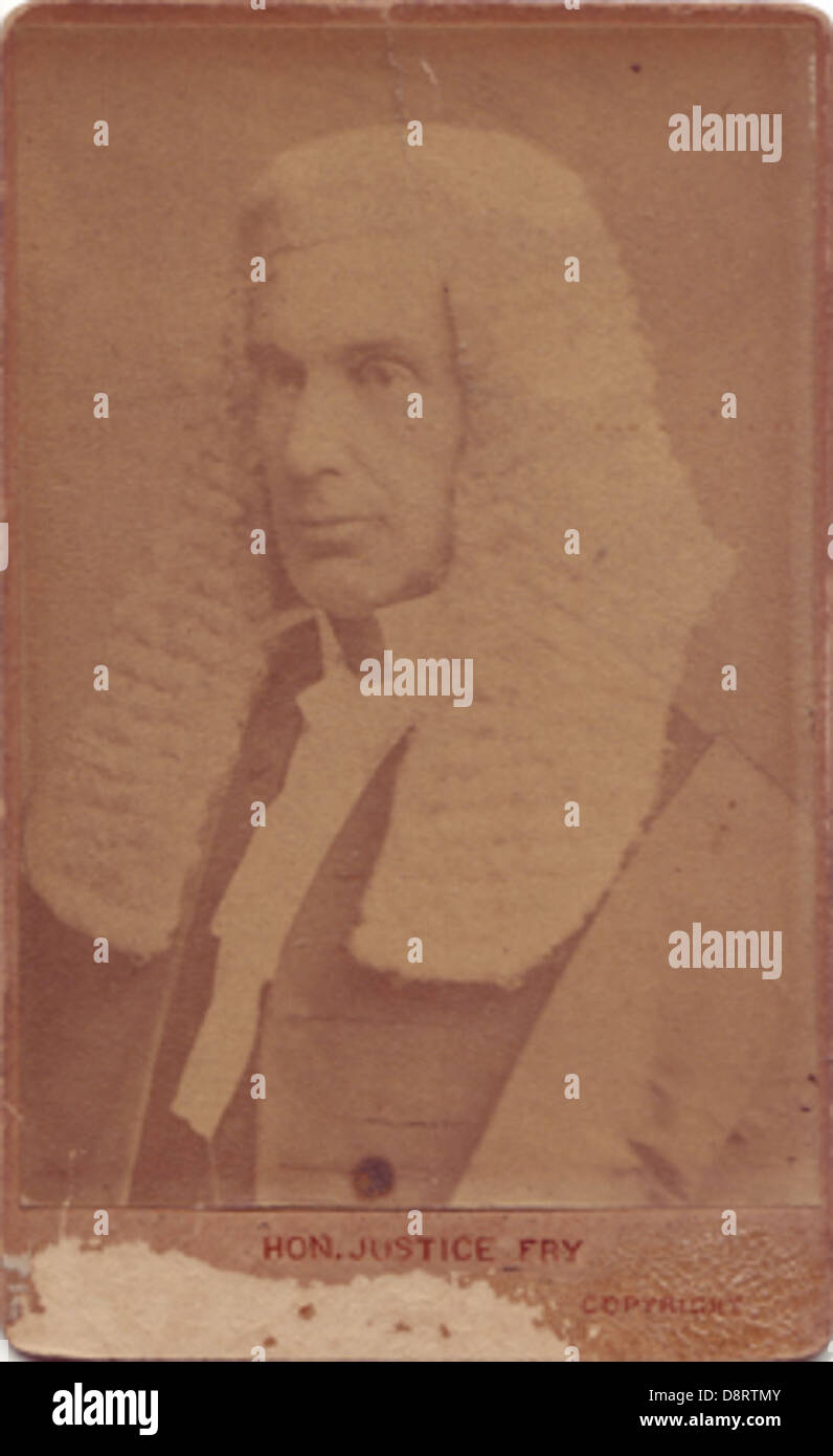 A portrait of Hon. Justice Fry, an English judge wearing traditional ...