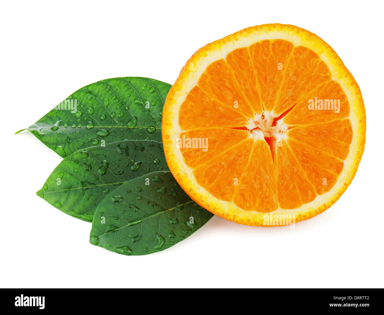 Fresh orange fruit with green leaves isolated on white background Stock ...