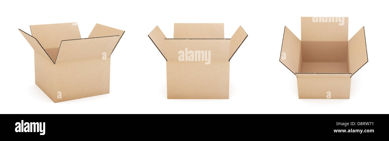 3d render of opened cardboard boxes isolated on white Stock Photo - Alamy
