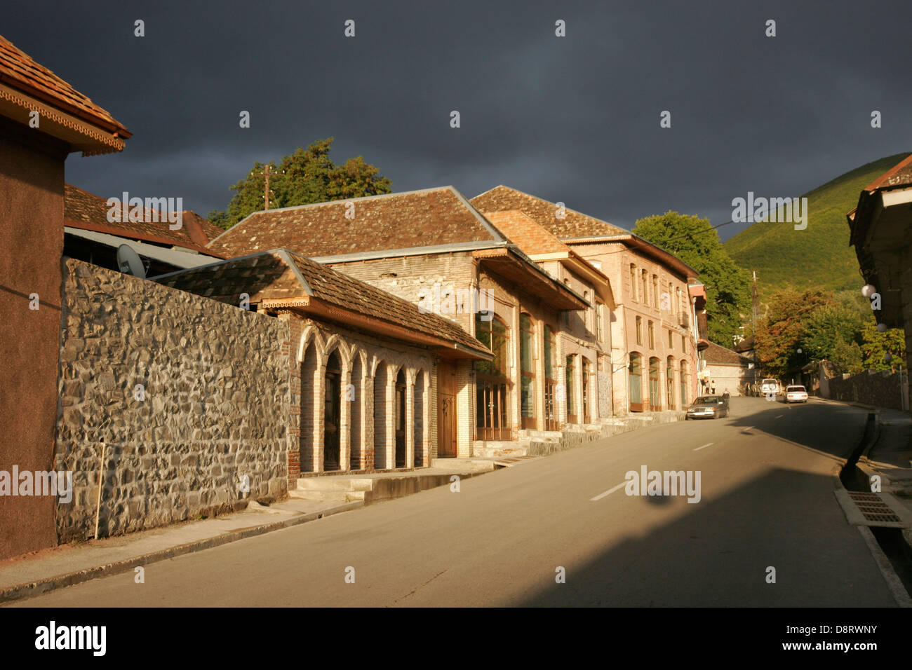 Azeri town of Sheki in sunset light, Azerbaijan, Caucasus region Stock ...