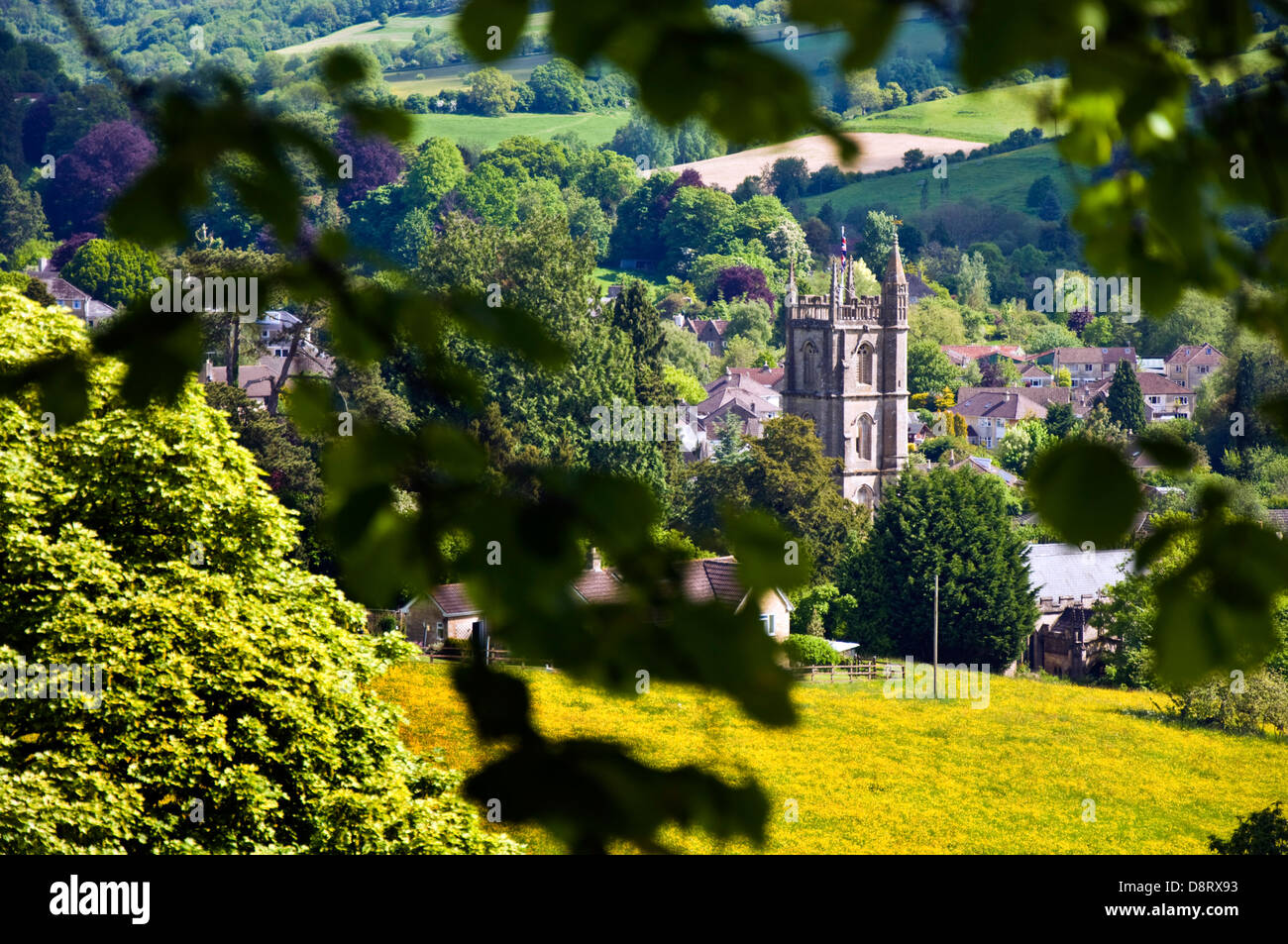 Church of St John the Baptist viewed through trees at Batheaston ...