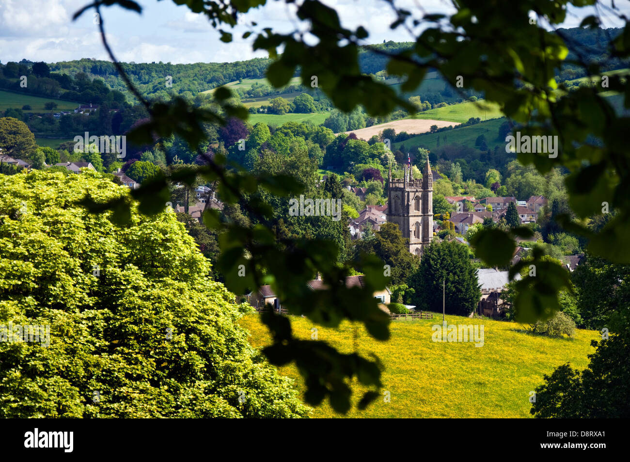 Church of St John the Baptist viewed through trees at Batheaston ...