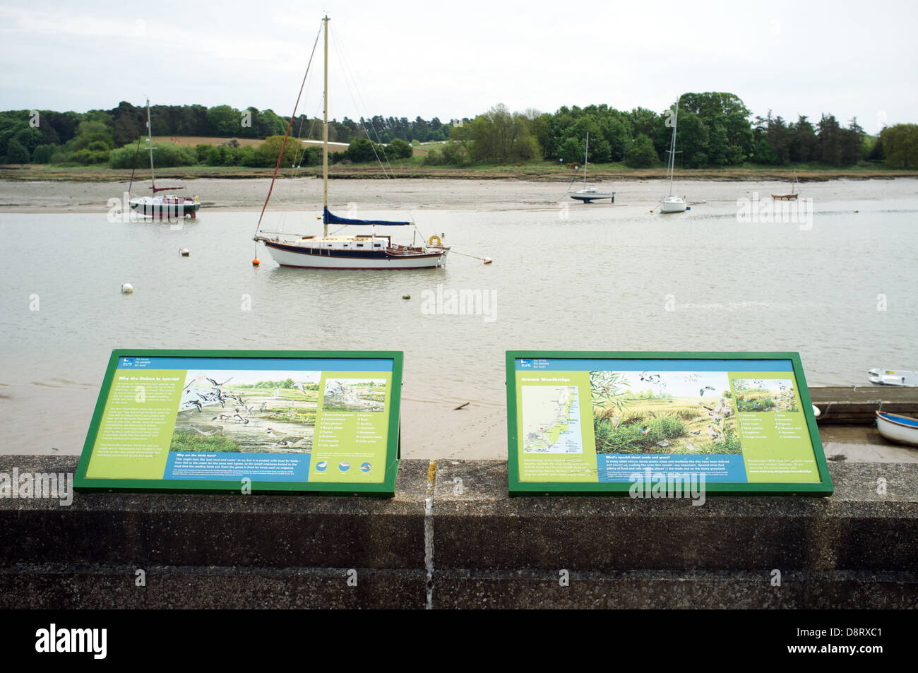 RSPB information boards, river Deben, Woodbridge, Suffolk, UK Stock ...
