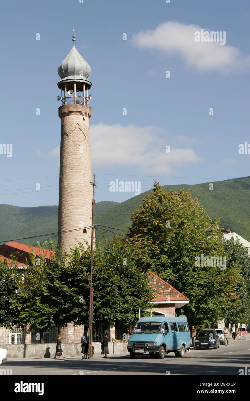 Minaret of the mosque in Sheki, Azerbaijan, Caucasus region Stock Photo ...