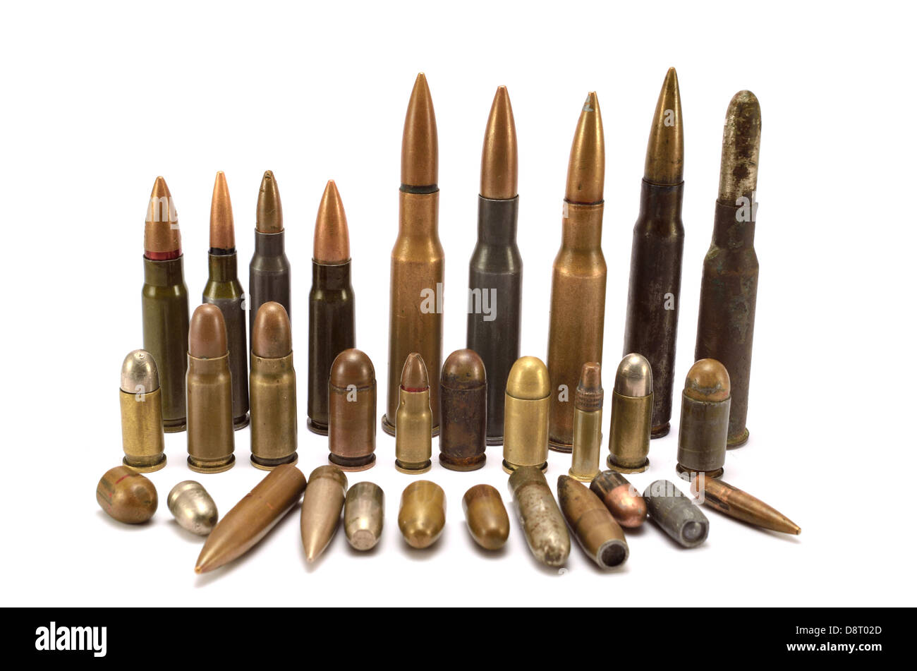 bullets and cartridges on a white background Stock Photo - Alamy