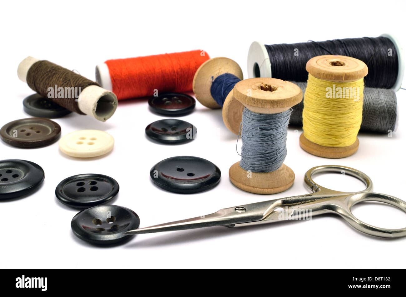 Sewing Accessories on a white background Stock Photo - Alamy