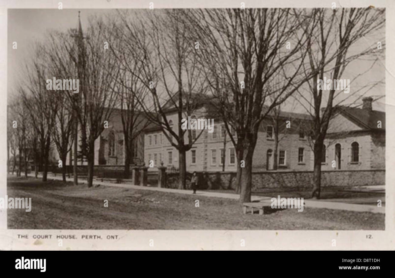This postcard showcases the historic courthouse in Perth, Ontario ...