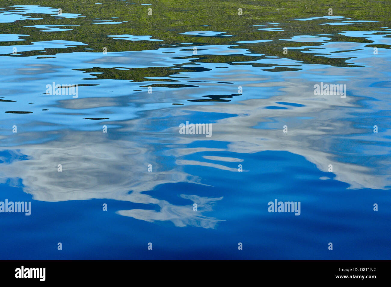 Reflections in calm Hecate strait Haida Gwaii Queen Charlotte Islands ...