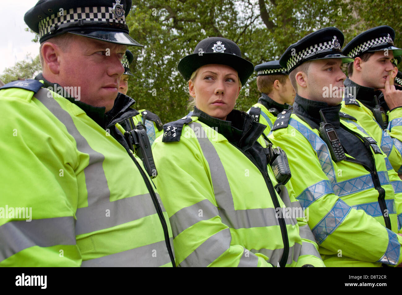 Line of police officers at London protest Stock Photo - Alamy