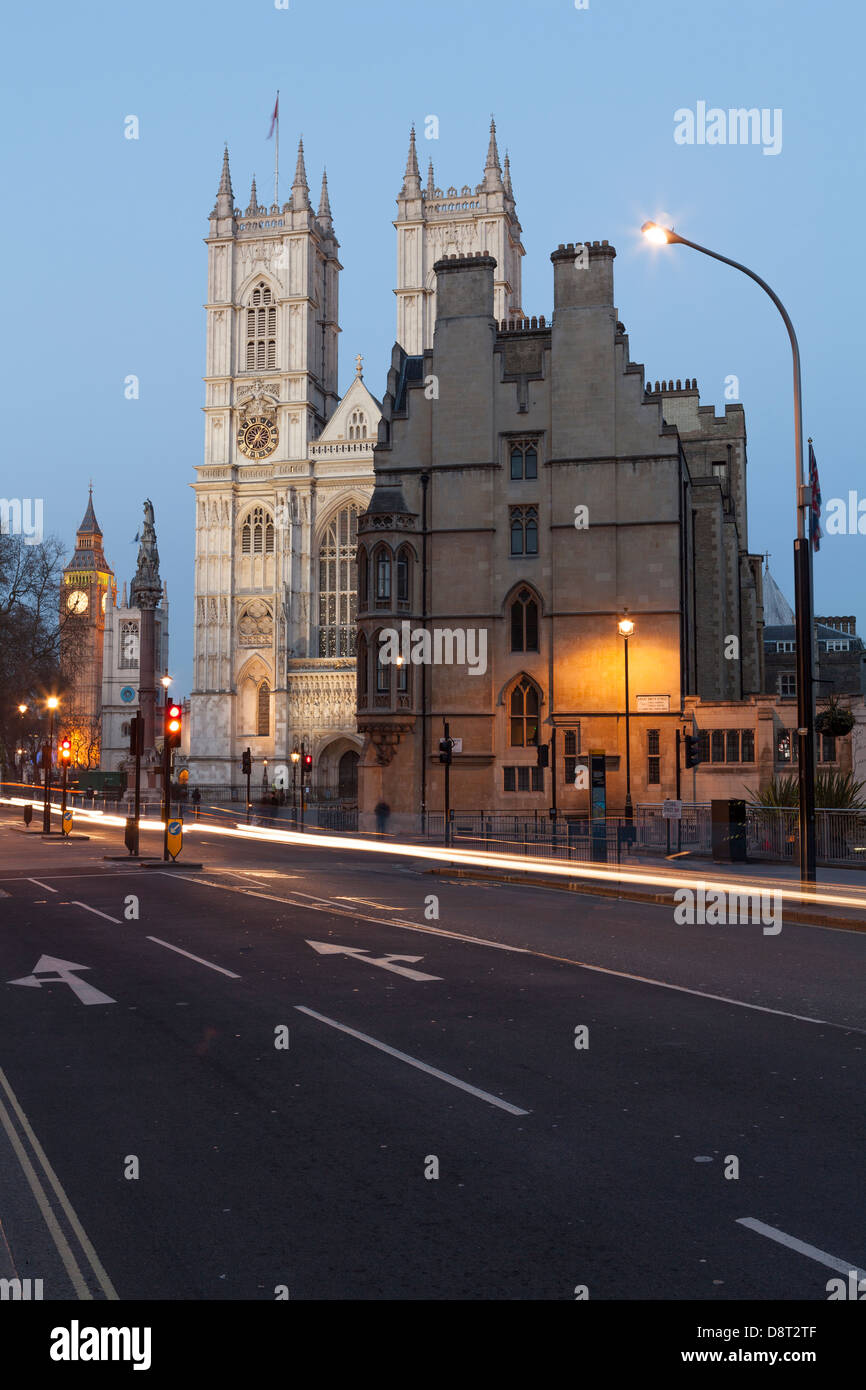 Westminster Abbey at night from Victoria street,London,England Stock ...