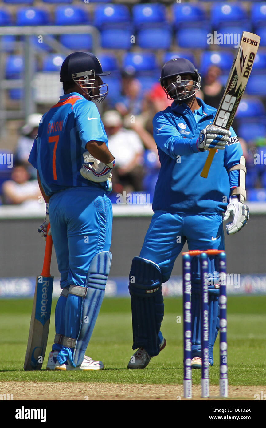 CARDIFF, WALES - June 04: India's Dinesh Karthik celebrates a half ...