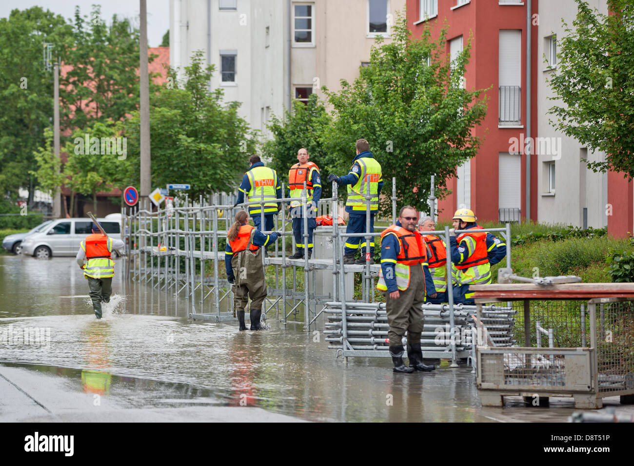 Regensburg, Germany. 4th June 2013. Flood pathways are set up along the ...