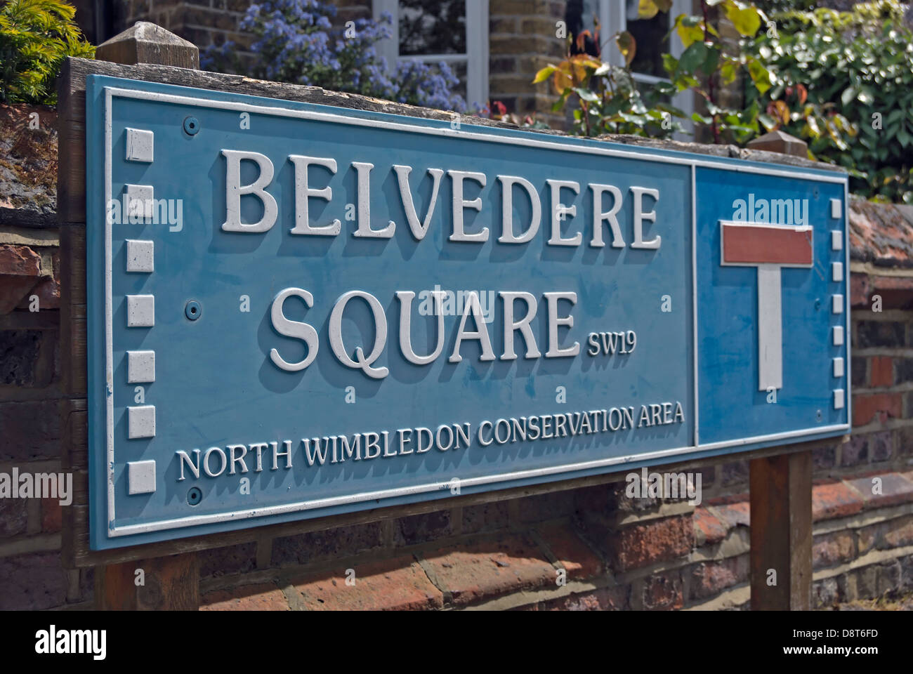 street name sign for belvedere square, part of the north wimbledon ...