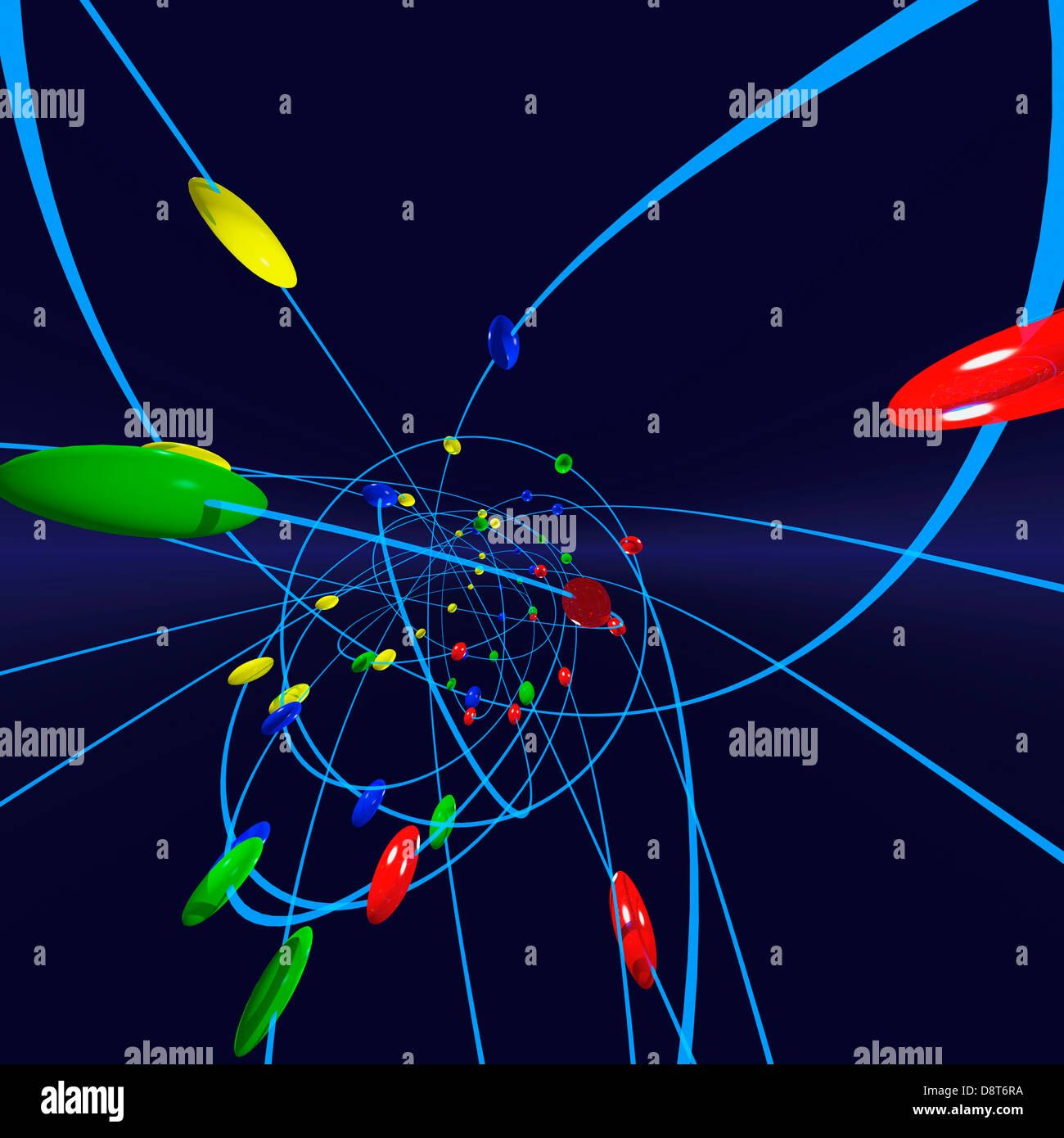 Chaotic orbits of molecules on dark blue background from different ...