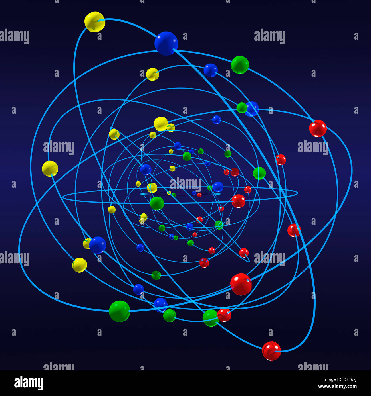 Chaotic orbits of molecules on dark blue background from different ...