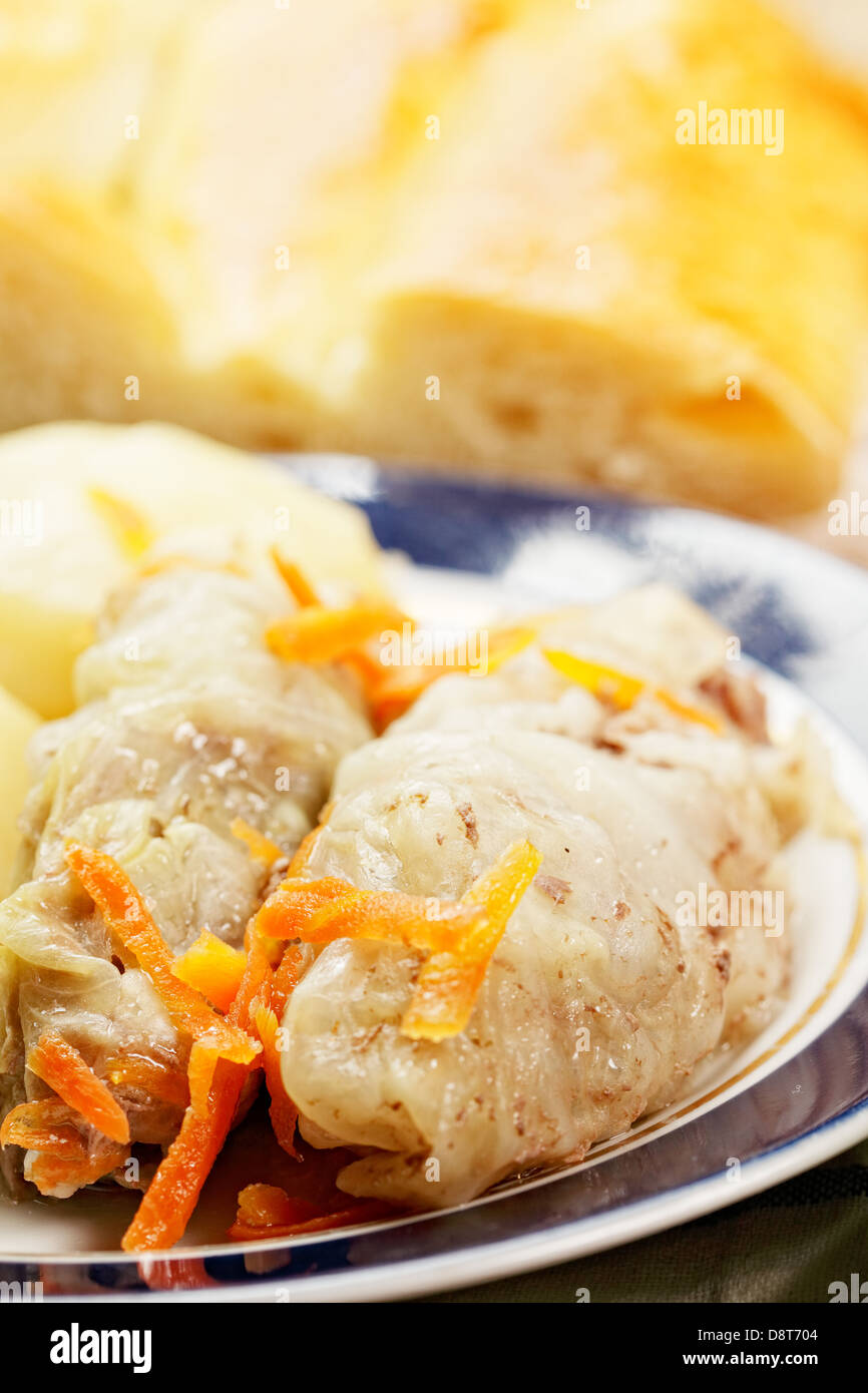 Cabbage rolls and bread closeup Stock Photo - Alamy