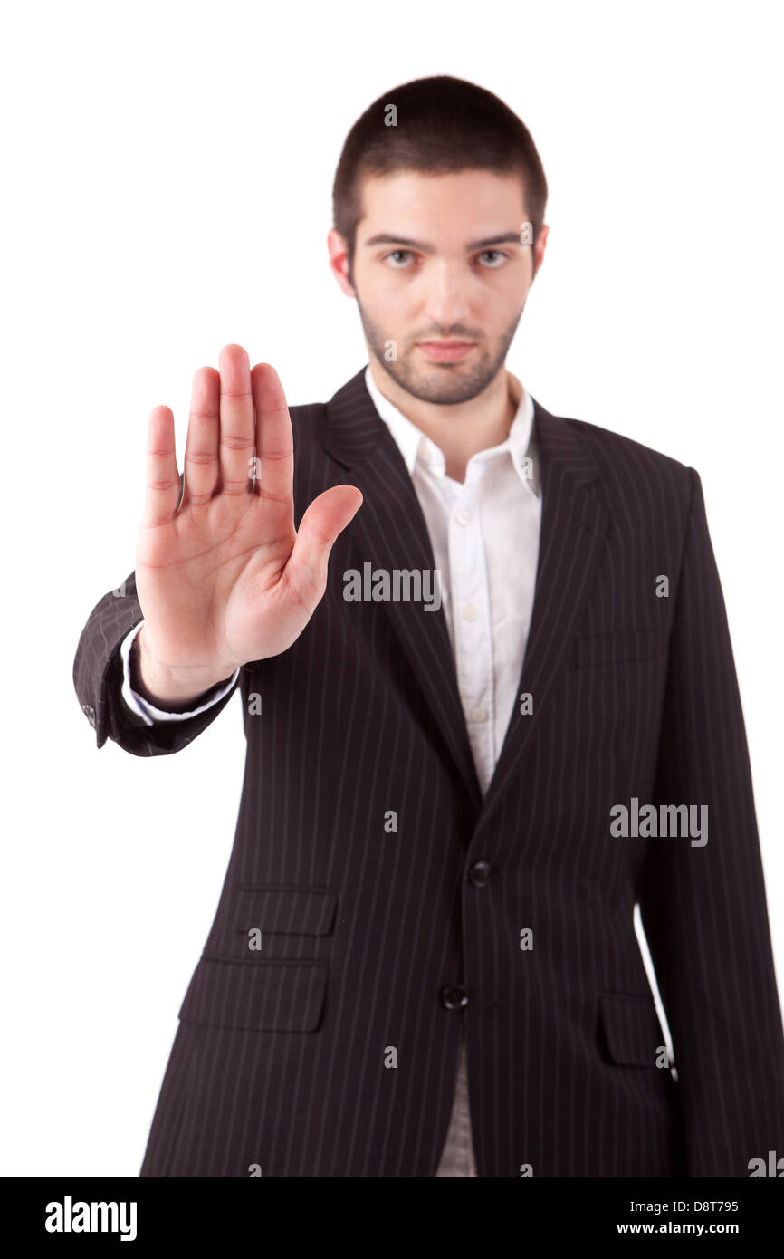 Business man making stop sign, isolated Stock Photo - Alamy