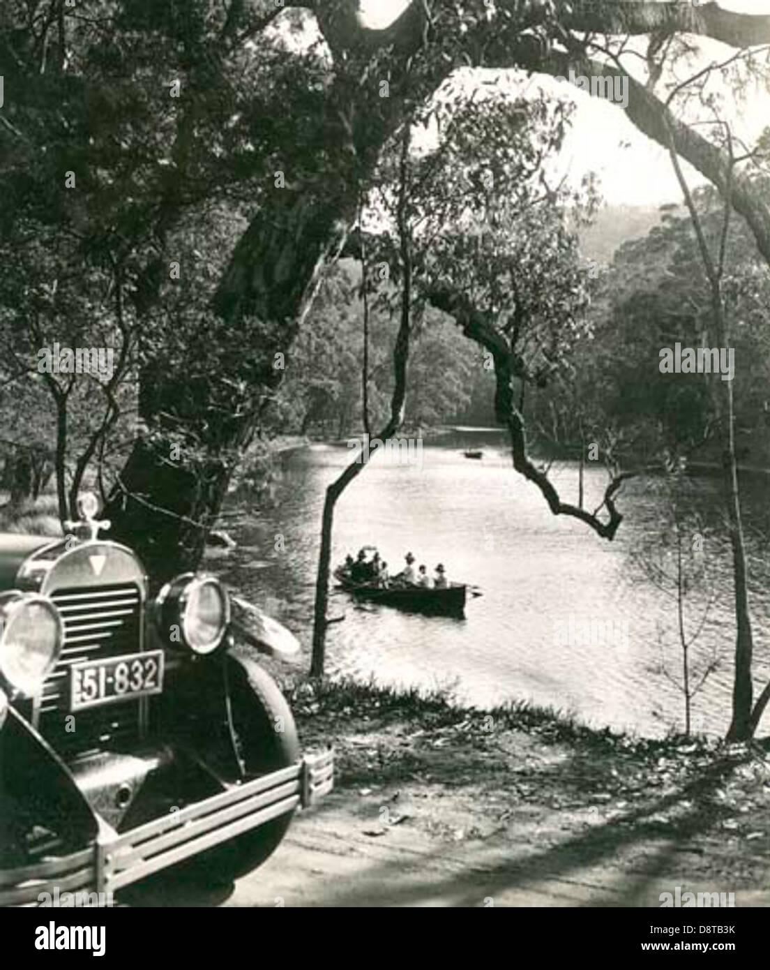 A black-and-white photograph of the Port Hacking River, located within ...