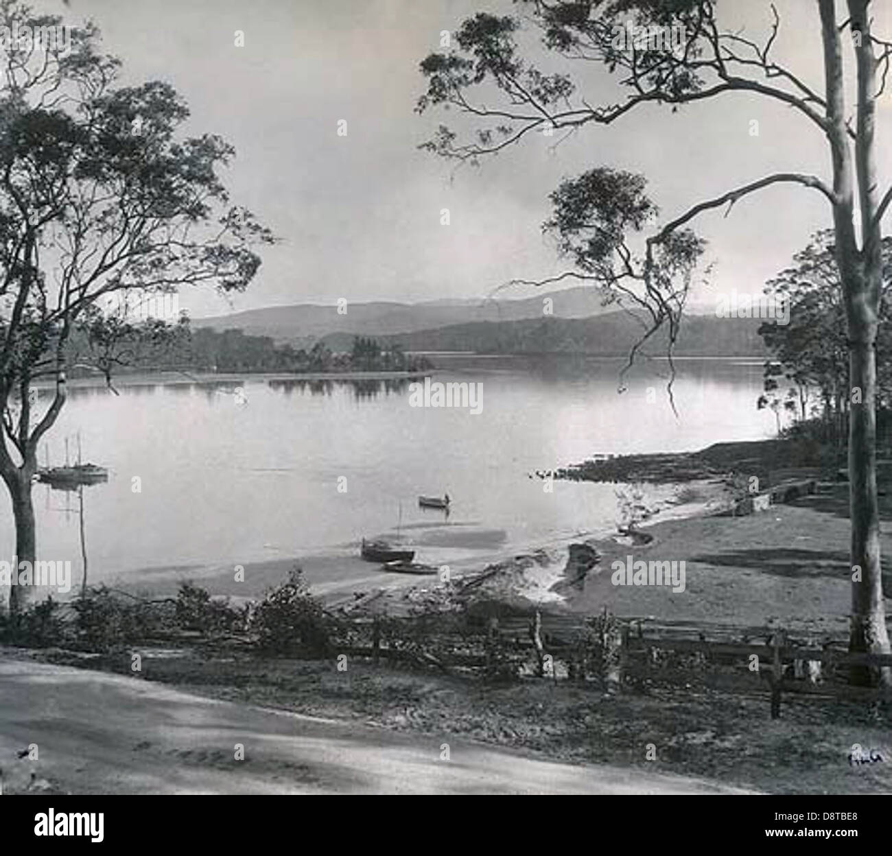 This historical black-and-white photograph captures the scenic beauty ...